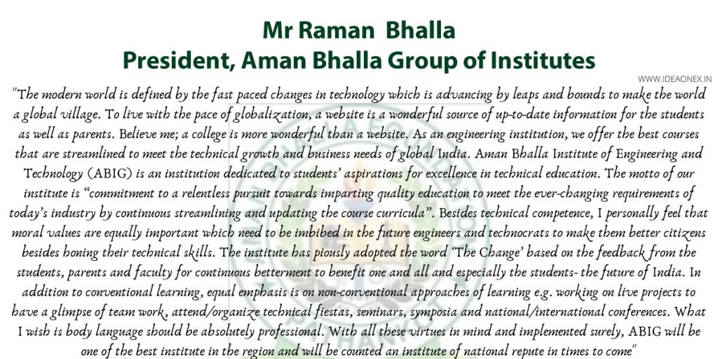 Meet Our President - Aman Bhalla Group Of Institutes
